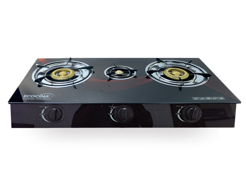 COCINA GAS ECOCINA QH-A3V 3 QUEMADORES VIDRIO – Almacén Li Lao